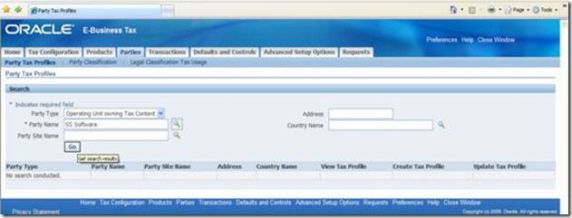 Oracle Applications: Parties tax profile in E Biz Tax
